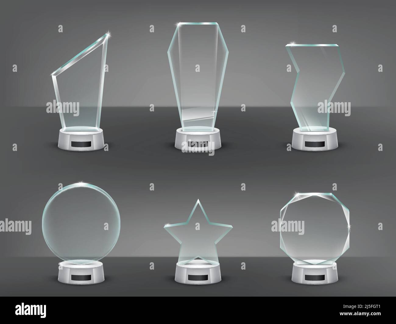 Collection of isolated vector illustration of modern glass trophies ...