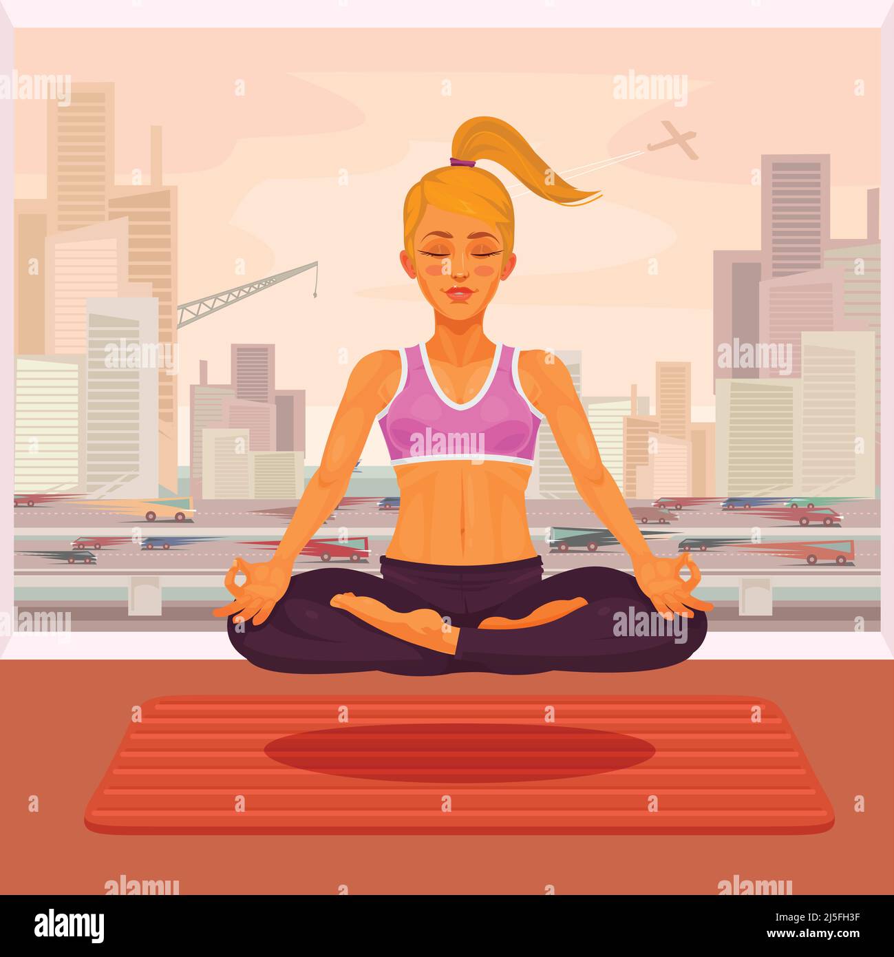 Vector Illustration Of A Girl Yoga In The Lotus Position The Girl Is