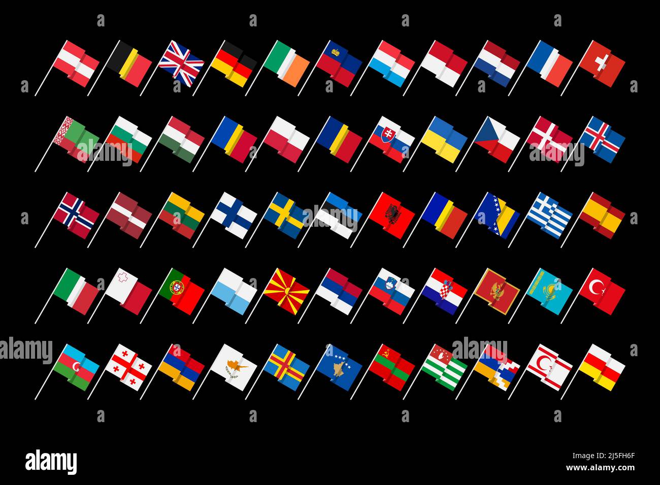 Flags of states and dependent territories of Europe. Unusual, toy ...