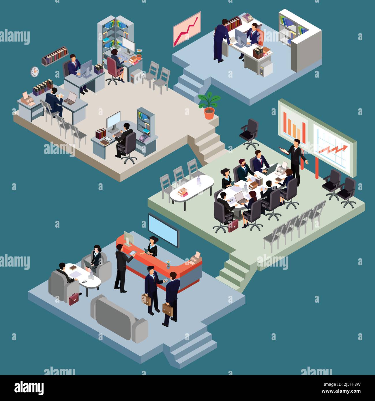 Vector illustration of a set of 3D isometric people in business suits ...