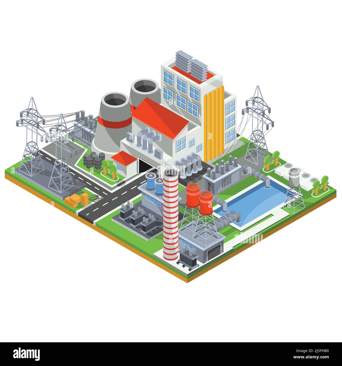 Isometric vector illustration of a thermal power plant for the ...