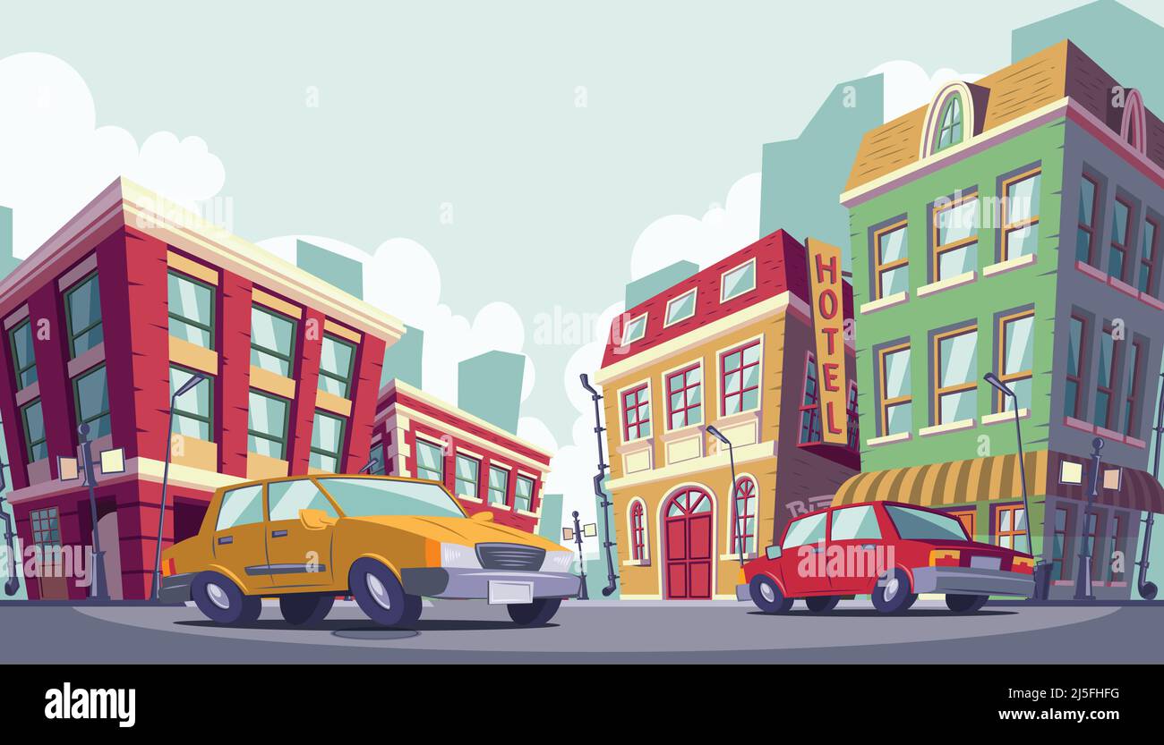 Vector illustration of the historic urban area, banner cartoon style ...