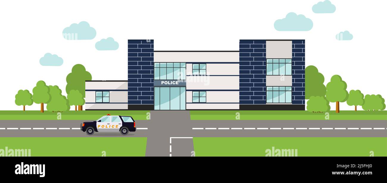 Police concept. Panoramic background with police department building ...