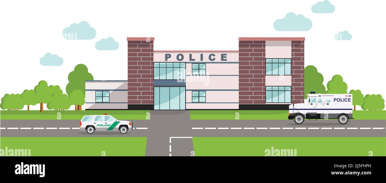 Police concept. Panoramic background with police department building ...