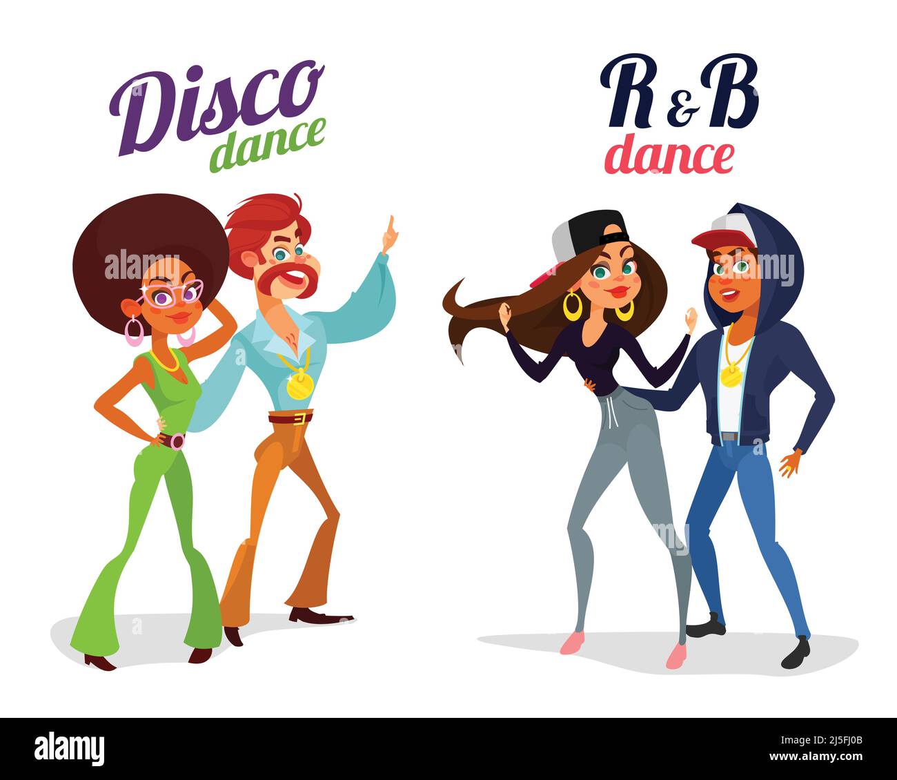 Set of vector cartoon illustrations of two couples dancing dance in ...