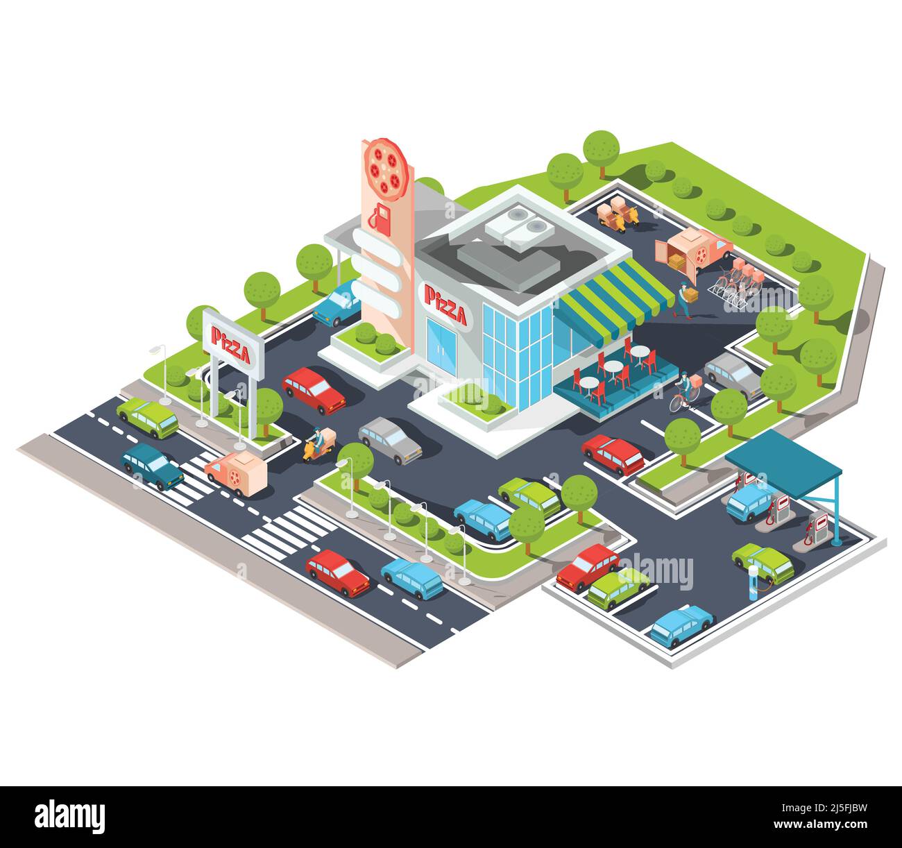 Vector isometric illustration of a modern Italian fast food restaurant ...