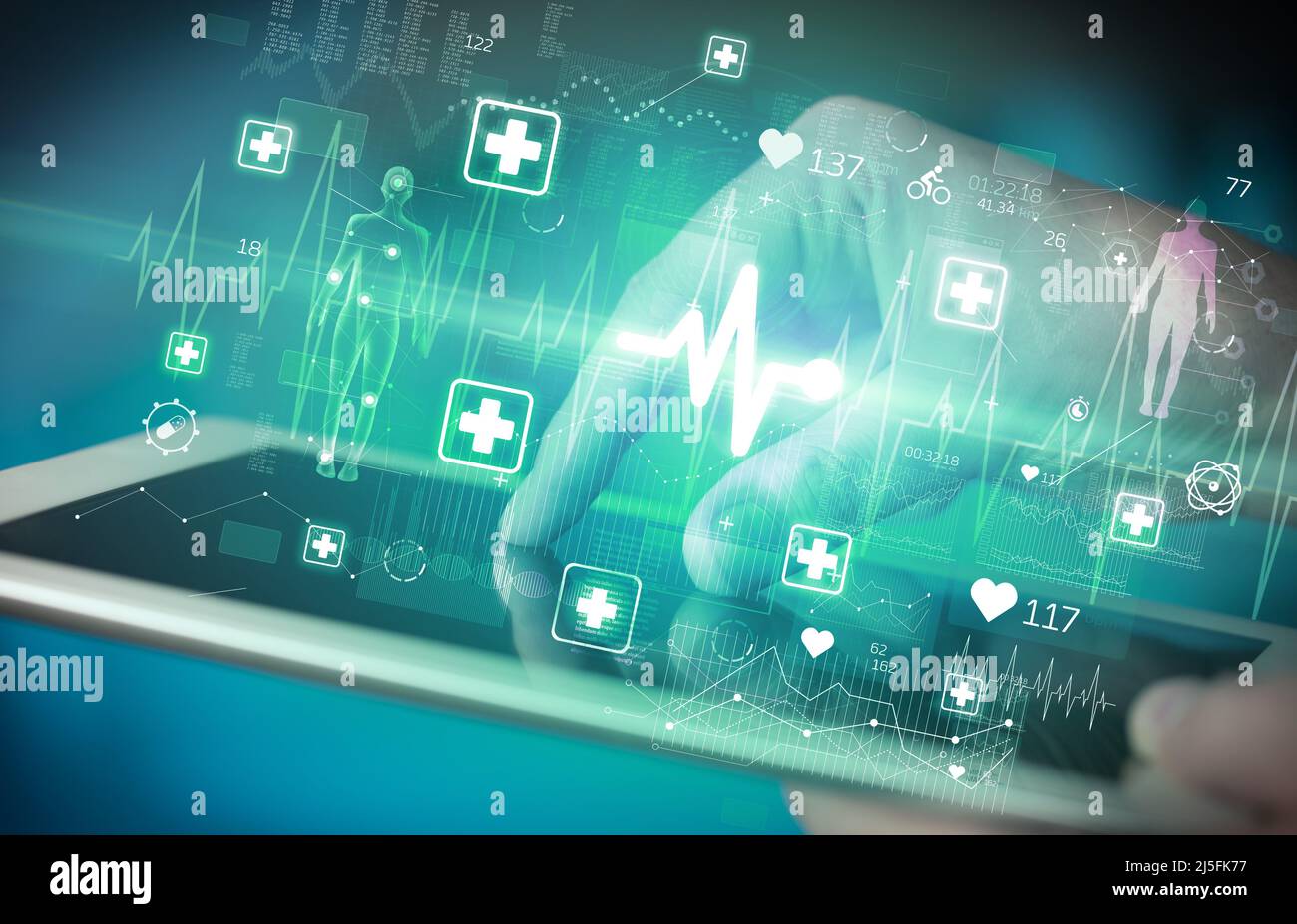 Close-up of a touchscreen with healthcare icons Stock Photo - Alamy