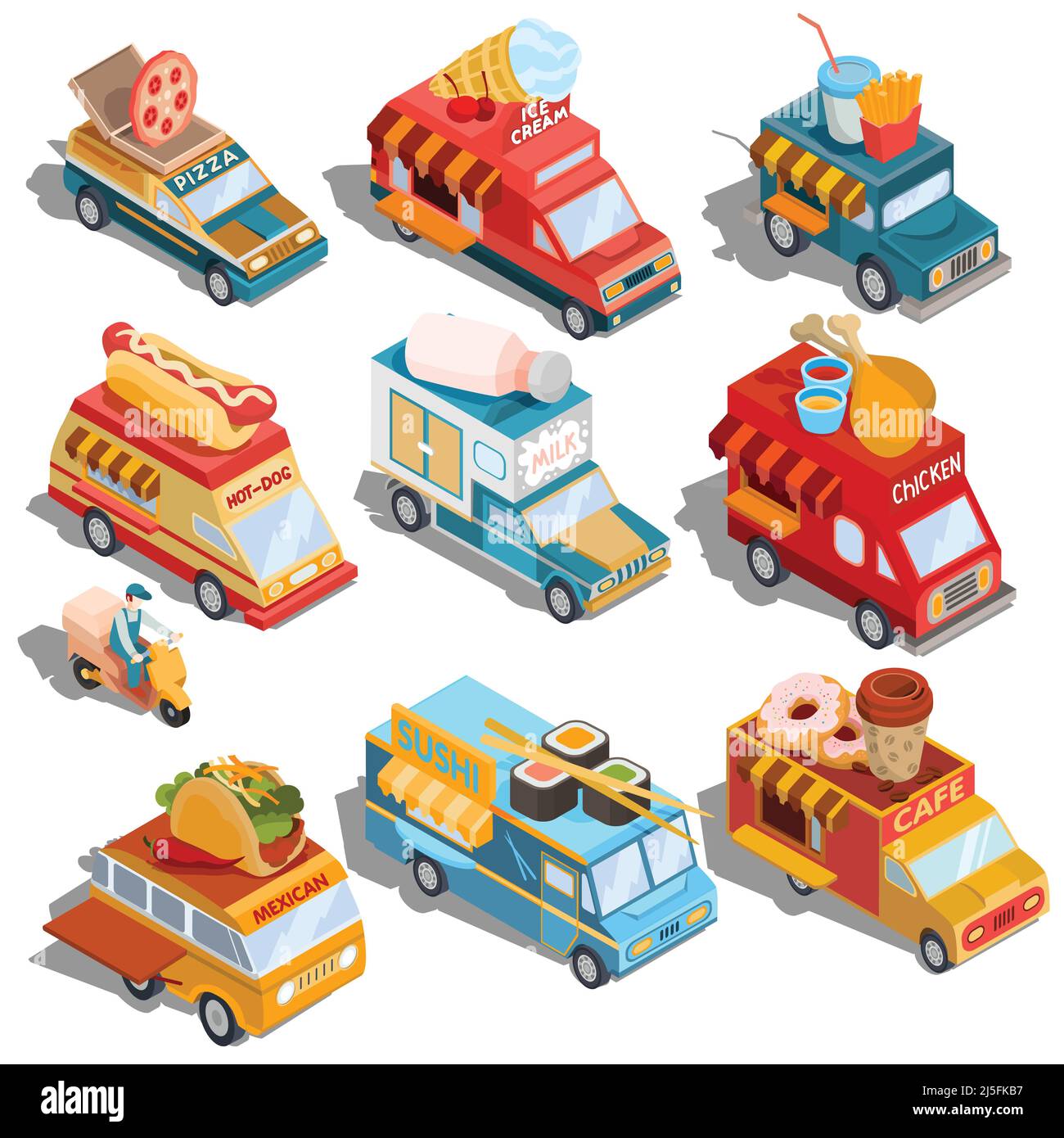 Set of vector isometric illustrations cars fast delivery of food and ...