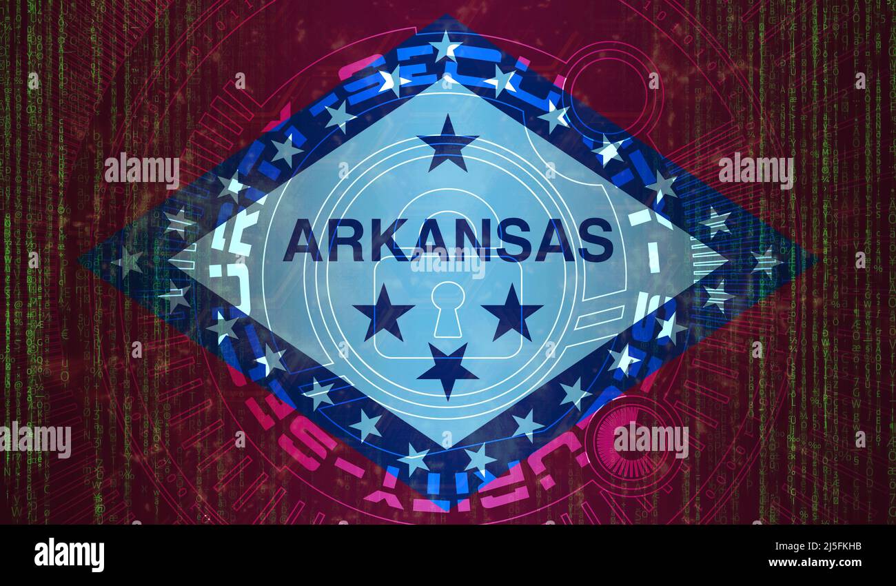 National cyber Security of Arkansas state, USA on digital background ...
