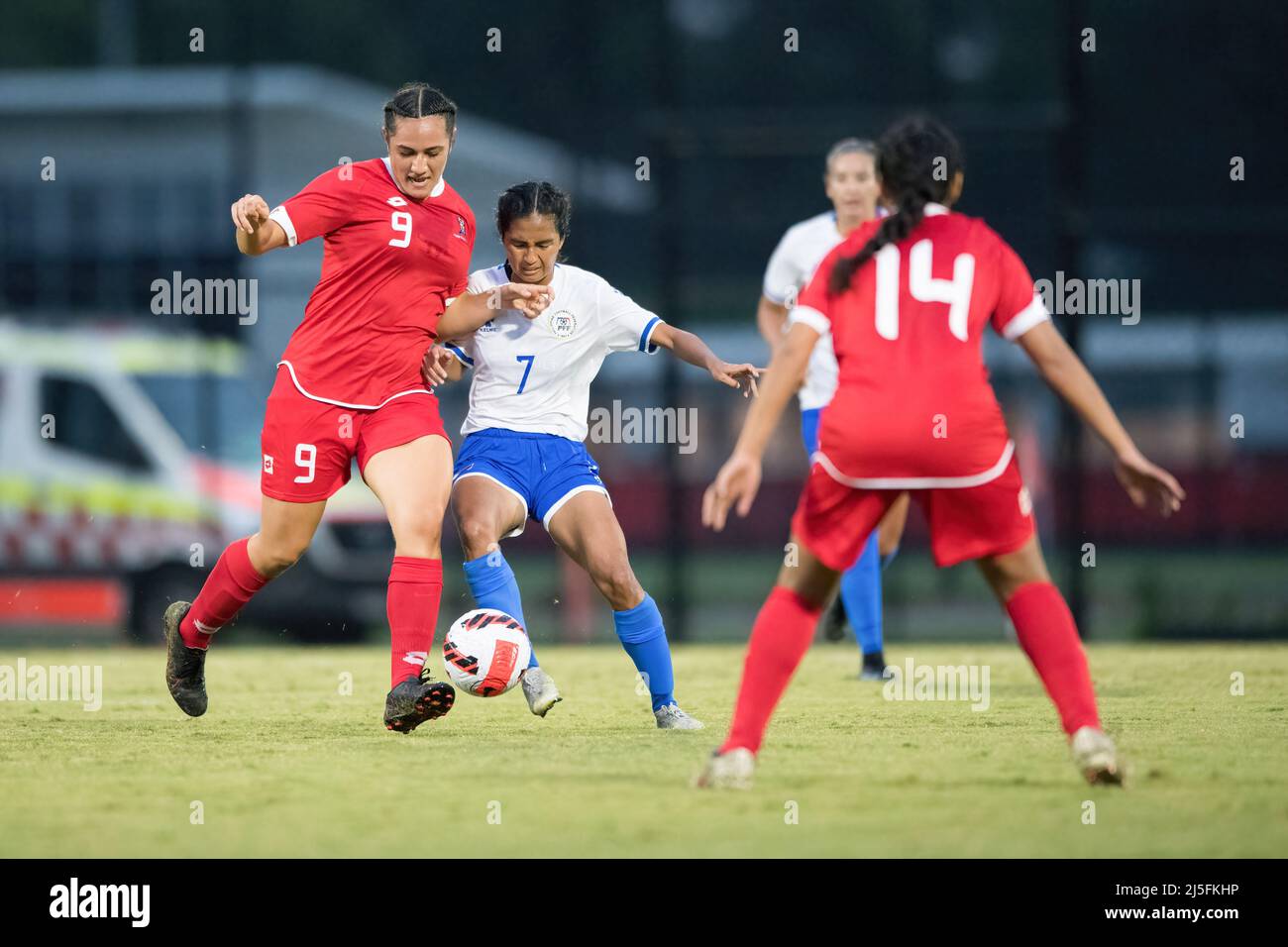 Blacktown, Australia. 22nd Apr, 2022. Finehika Carol Finau (L) of the ...