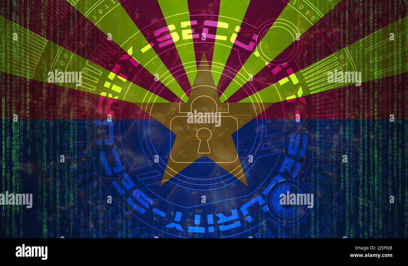 National cyber Security of Arizona state, USA on digital background ...