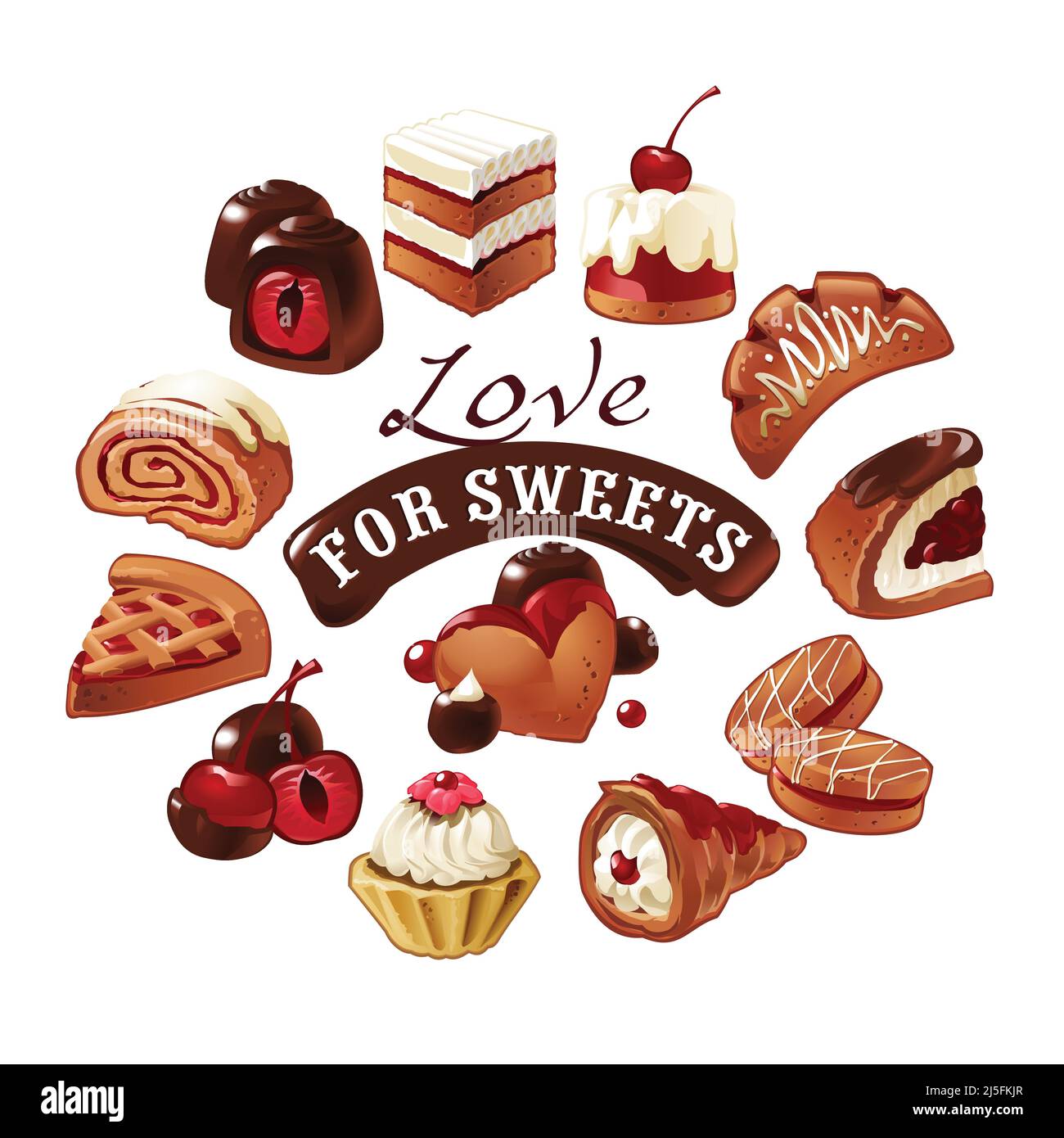 Set of vector icons of sweets arranged in a circular frame Stock Vector ...