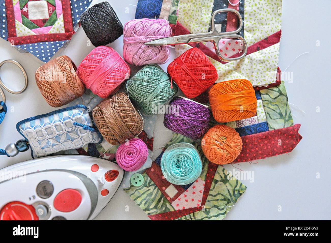 Composition with tailor's threads isolated on white background Stock ...