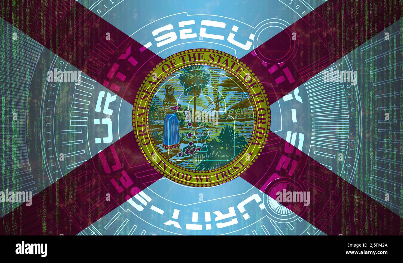 National cyber Security of Florida state, USA on digital background ...