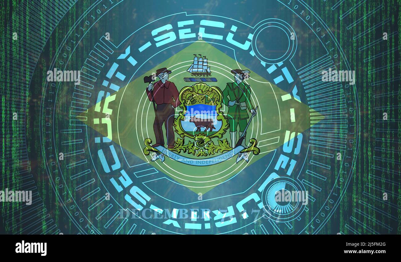 National cyber Security of Delaware state, USA on digital background ...