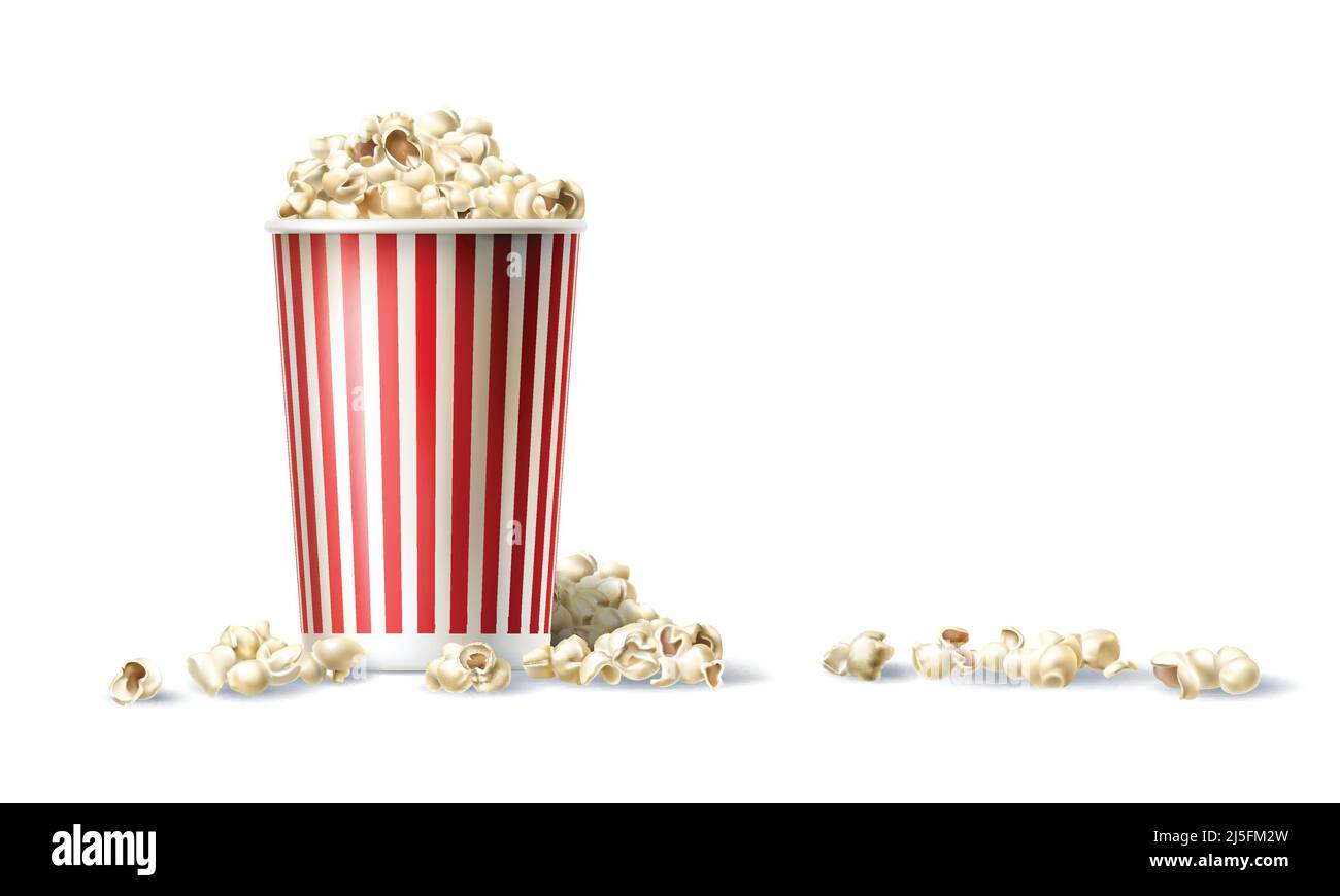 Vector illustration of a red and white cardboard bucket with popcorn in ...
