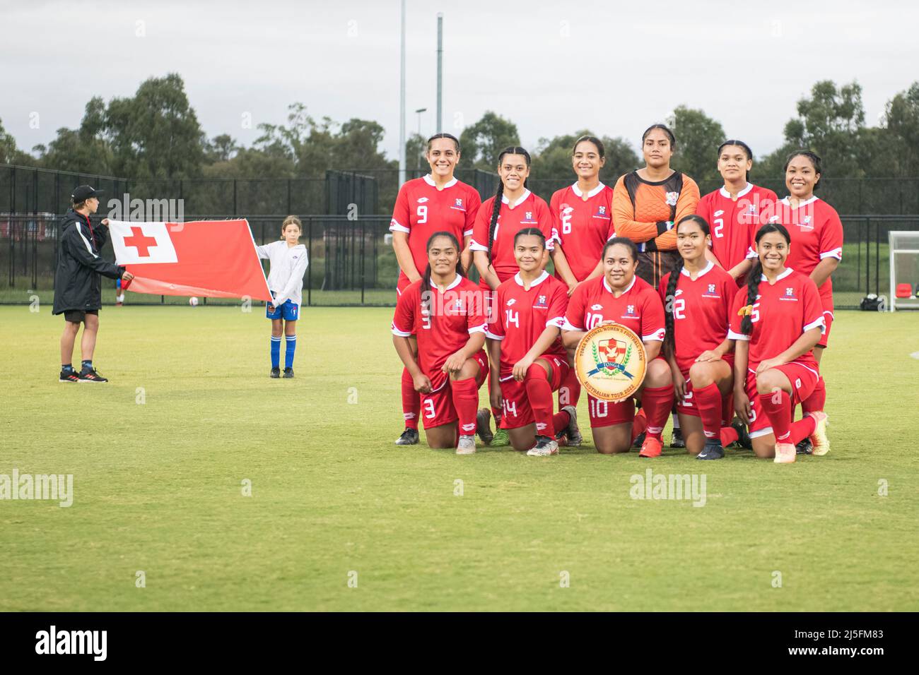 Tonga Women's team pose for a photo before the Friendly match between ...