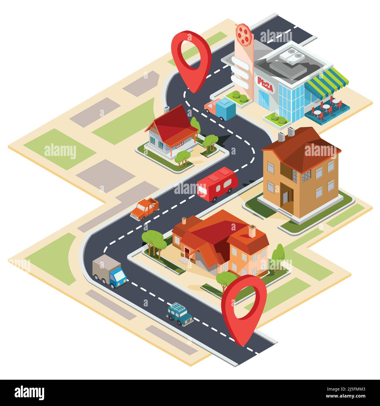 Vector illustration of the navigation map with gps icons. Image of a ...