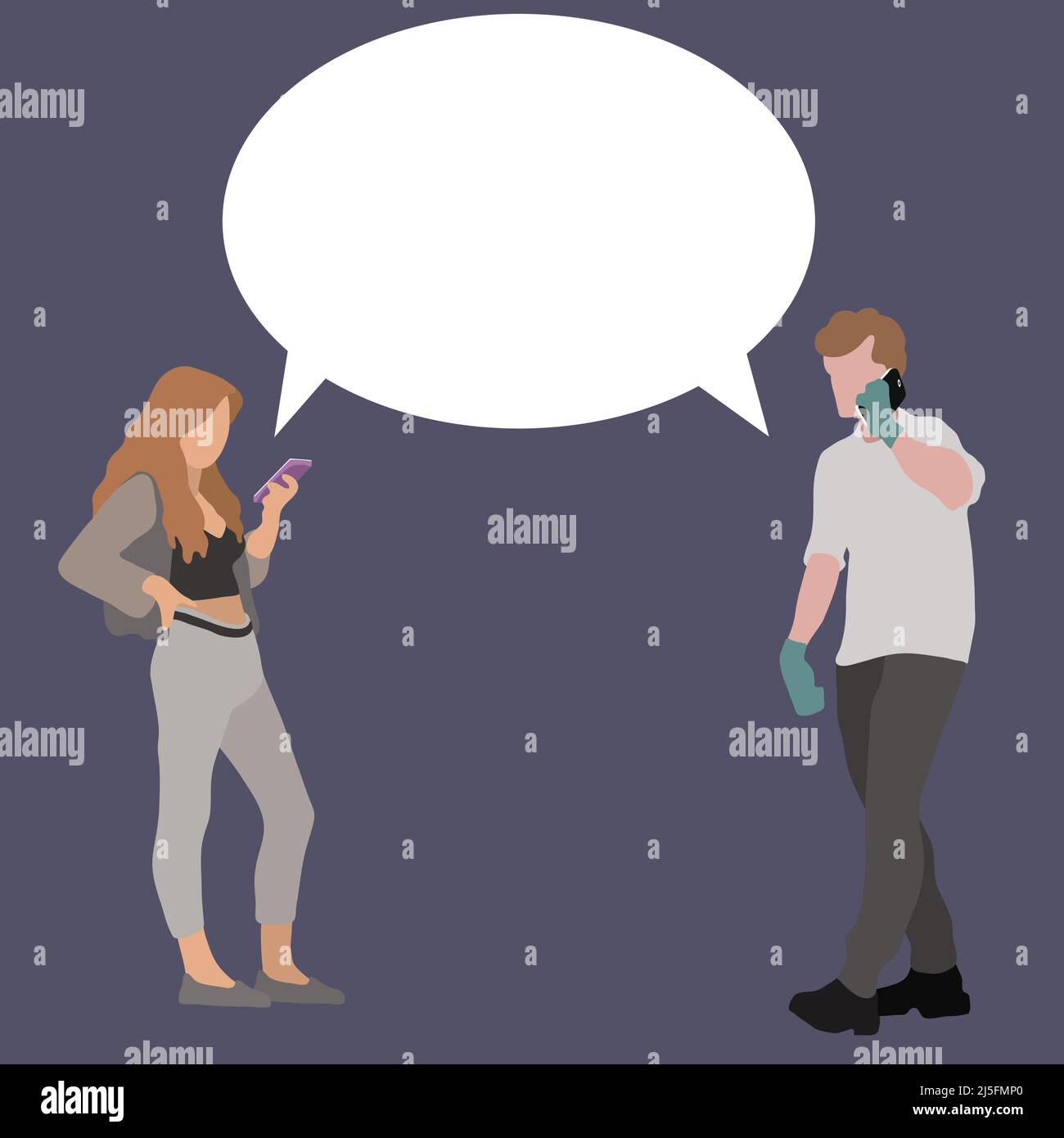 Young girl and boy use phones. Chatting and texting on smartphones ...