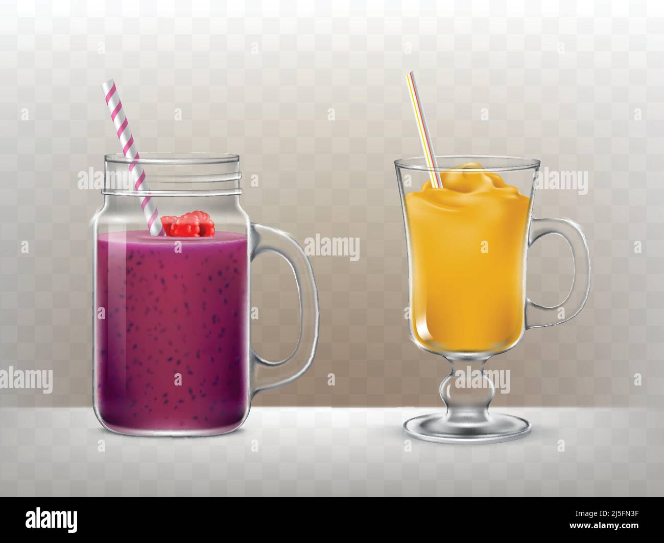 Set of vector illustrations of glasses, cups with smoothies in a ...