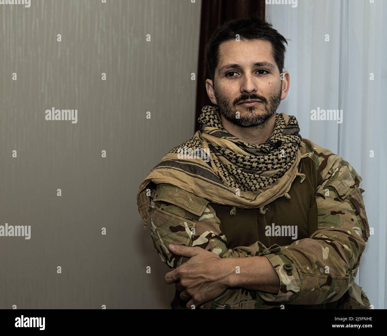 Ukraine. 23rd Apr, 2022. Famous Canadian Sniper "Wali," whose real name ...