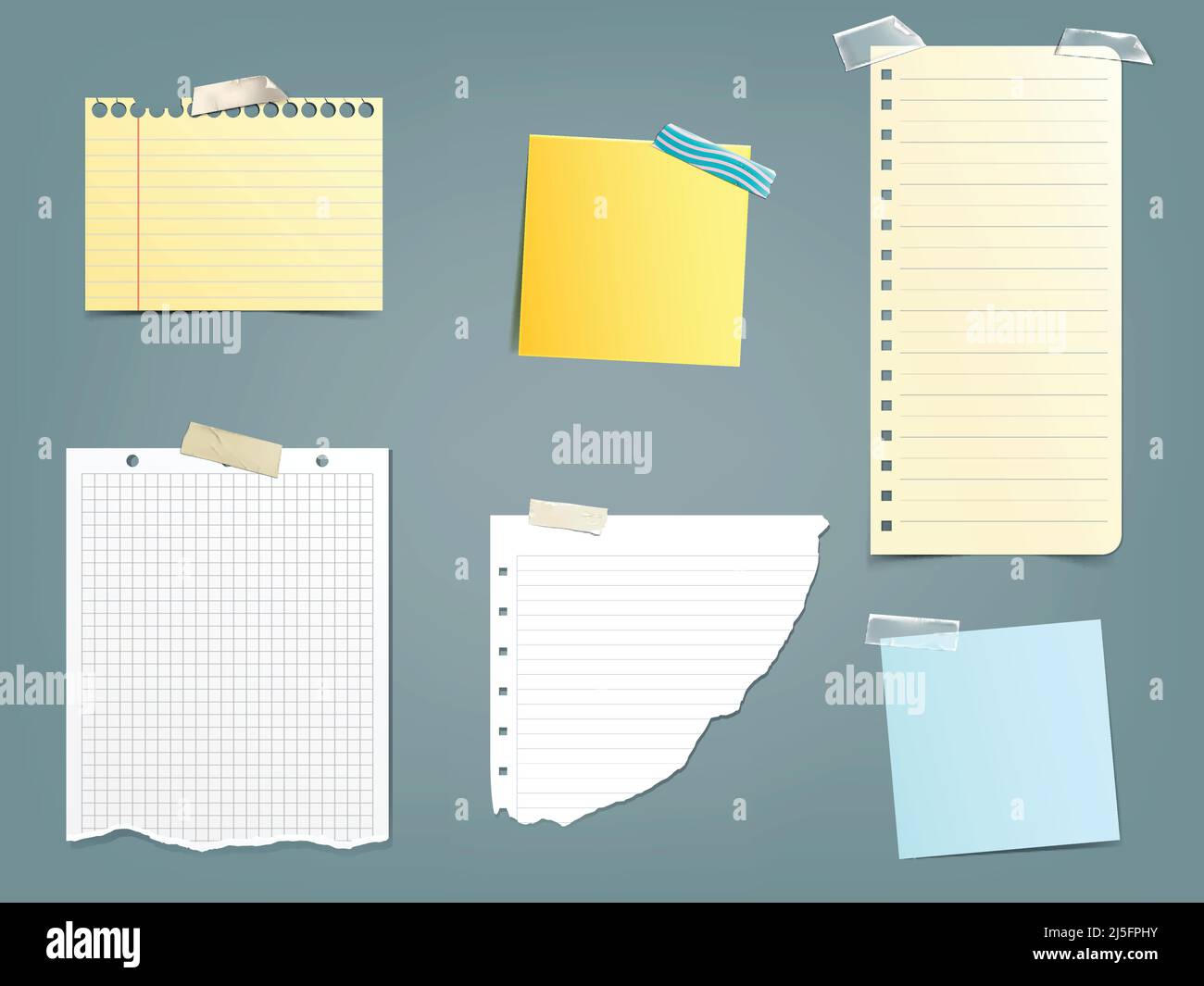 Collection of vector illustrations different paper notes in a realistic ...