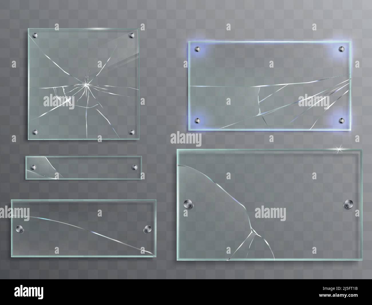 Vector illustration set of transparent glass plates with cracks ...