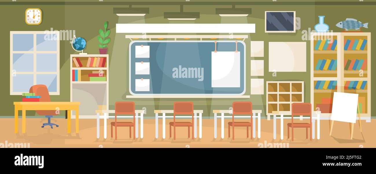 Vector flat illustration of an empty classroom in a school, university ...