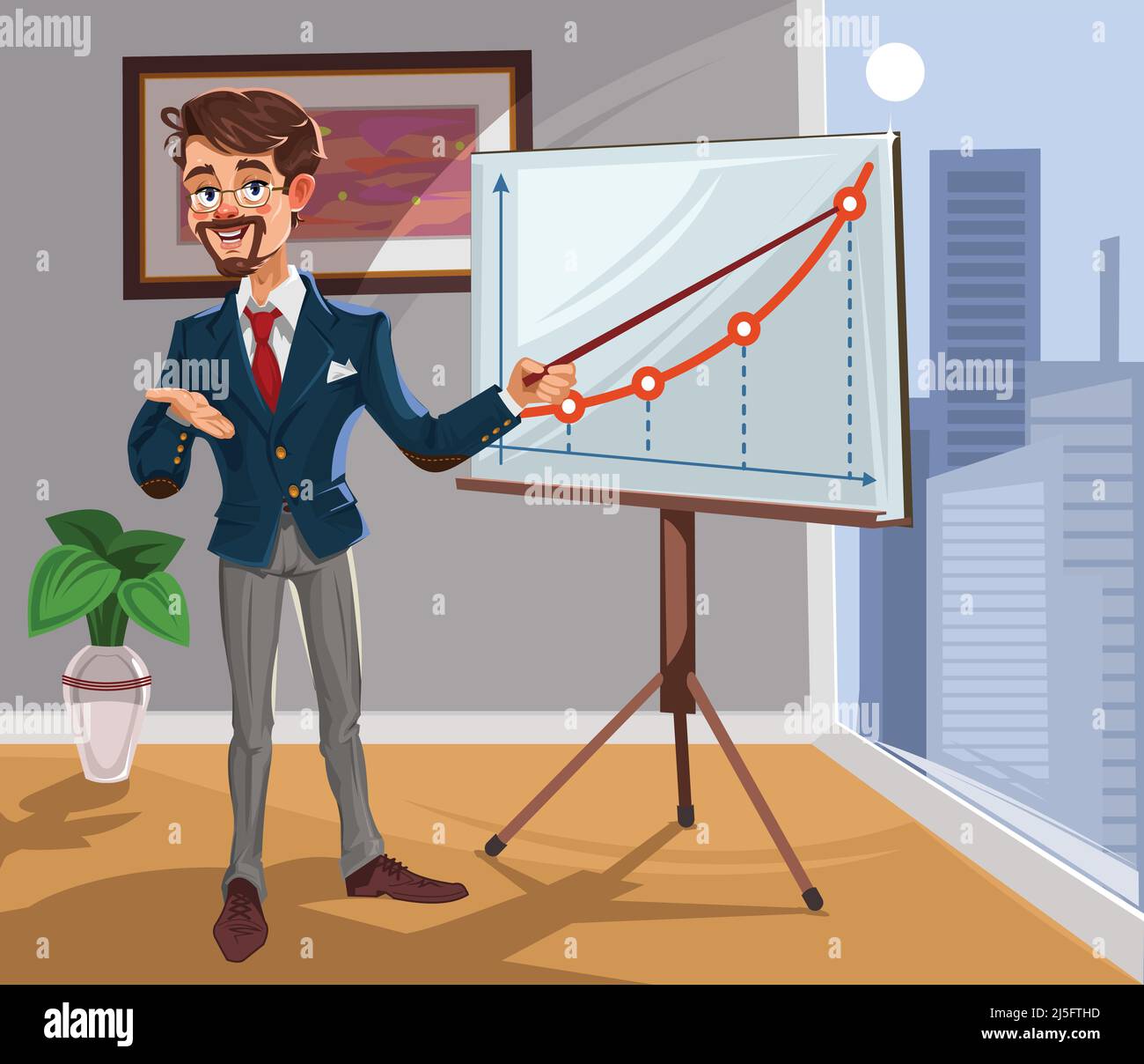 Vector 3d businessman in a presentation. The manager makes the report ...