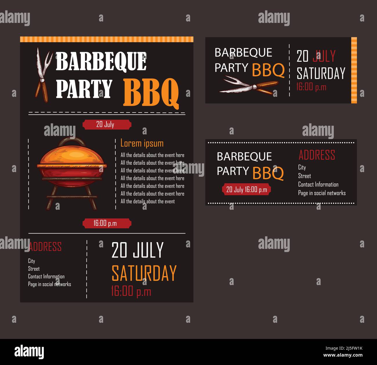 Set of vector illustrations of a bbq menu template, invitation card on ...