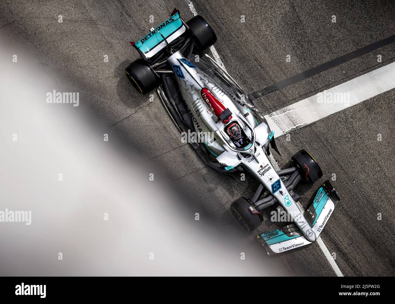 IMOLA - George Russell (63) with the Mercedes W13 on track during ...