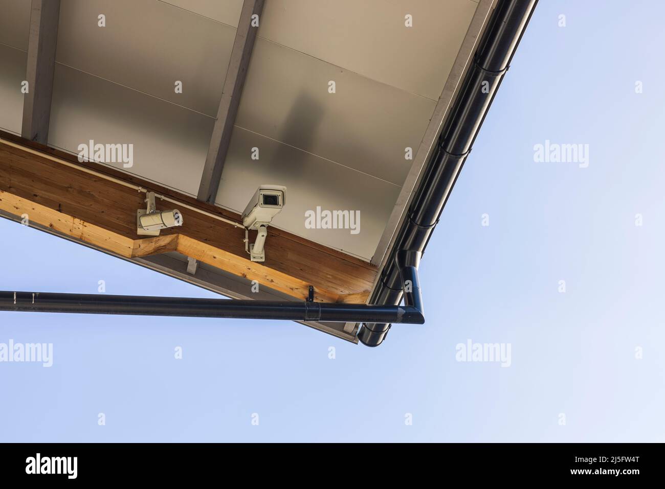 Beautiful view of safety surveillance camera under roof house. Sweden ...