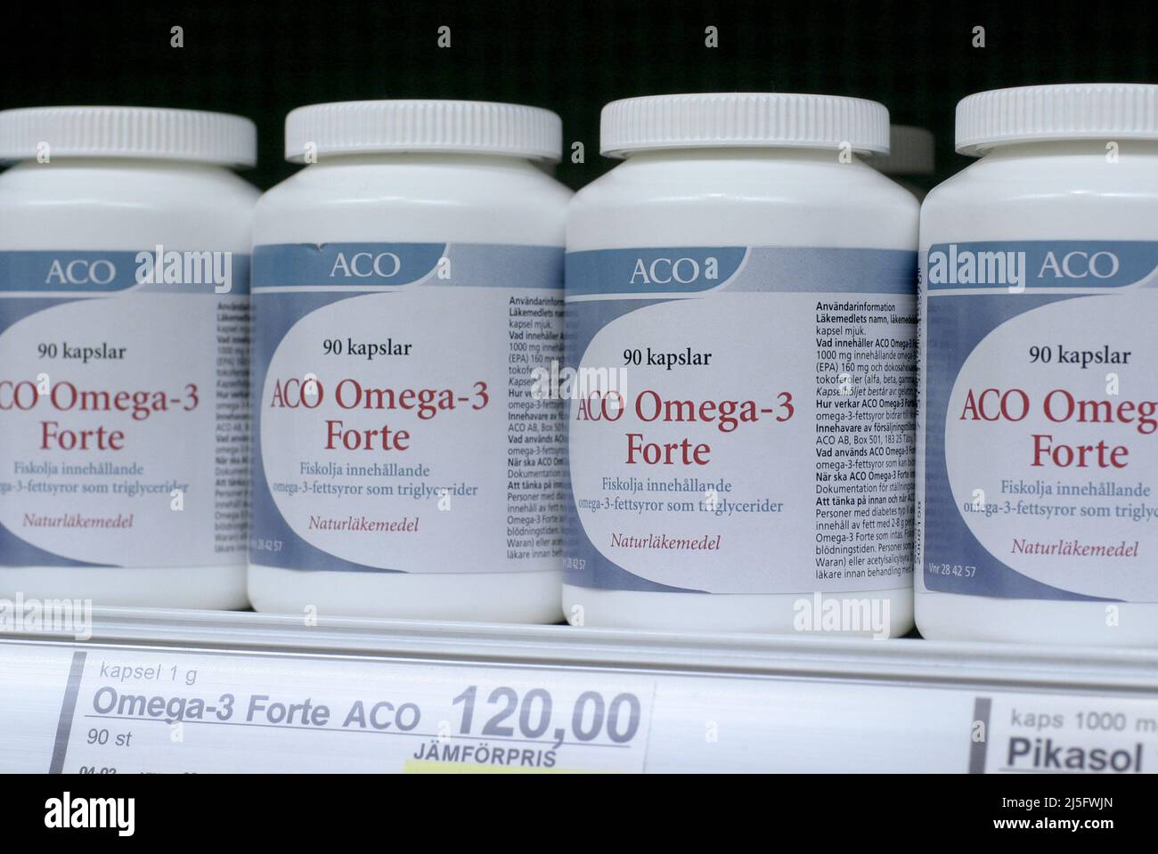 ACO Omega-3 Forte photographed in a pharmacy Stock Photo - Alamy