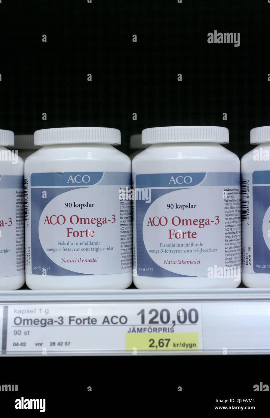ACO Omega-3 Forte photographed in a pharmacy Stock Photo - Alamy