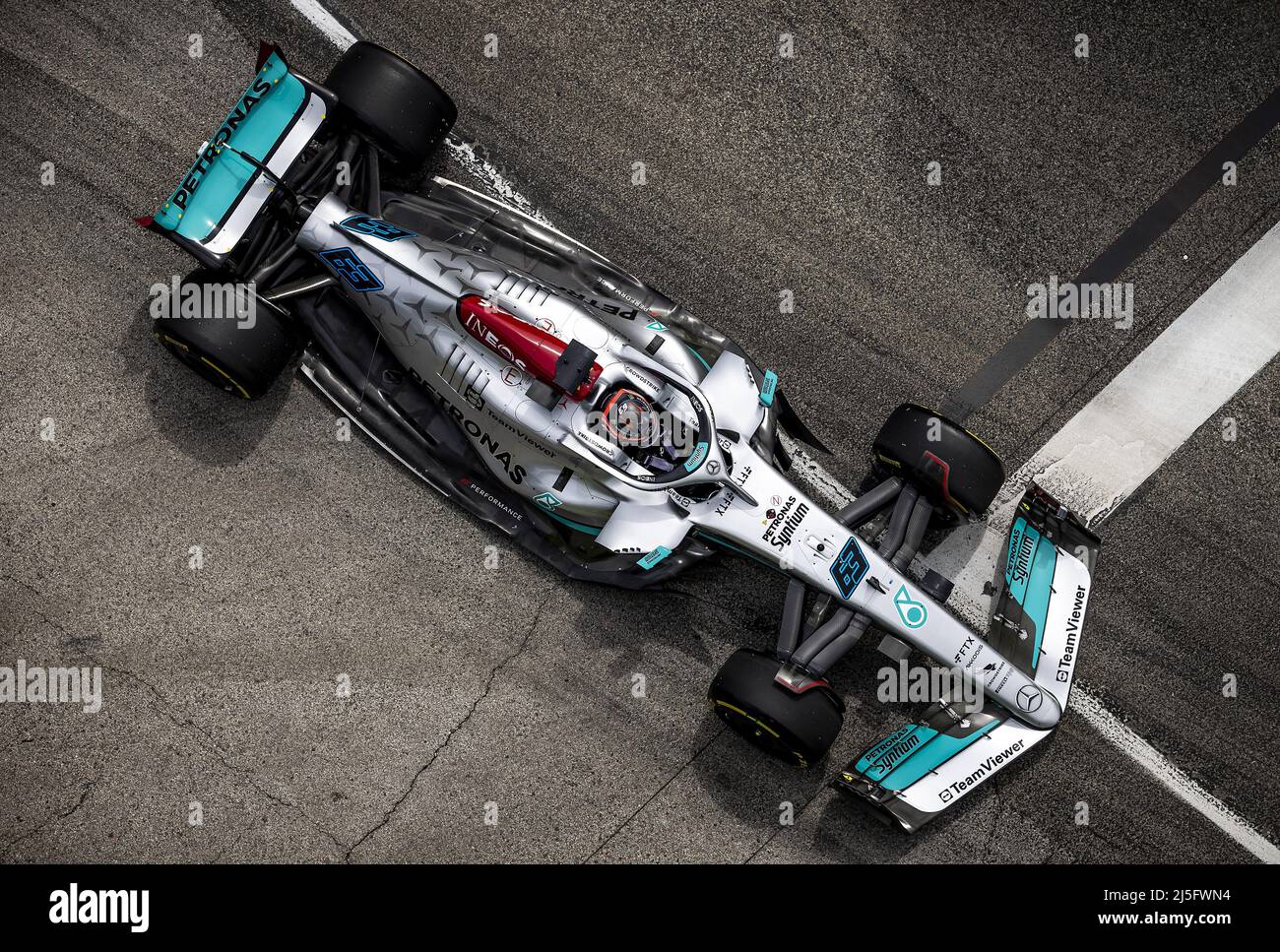 IMOLA - George Russell (63) with the Mercedes W13 on track during ...