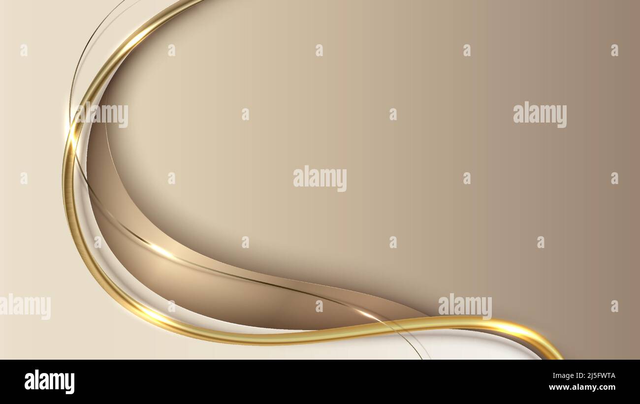 Abstract template 3D elegant golden wave shape with shiny gold line ...