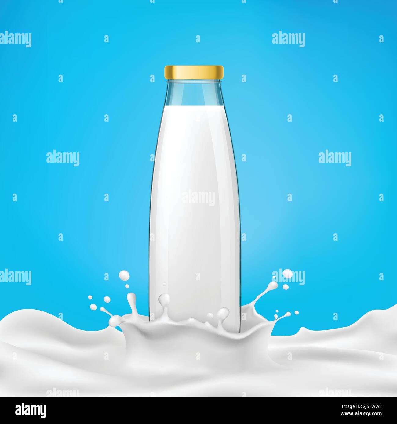 Vector illustration glass bottles with milk or dairy product, kefir ...