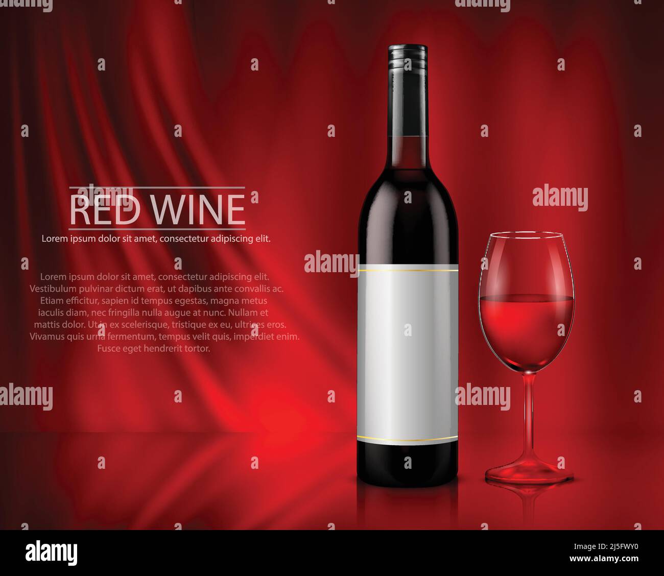 Vector illustration, bright realistic poster with glass wine bottles ...