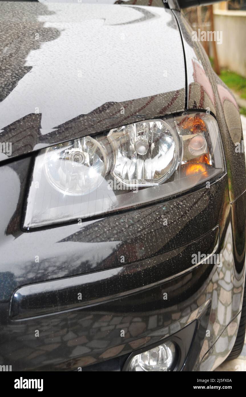 Detail of car headlights lamp, black modern a luxury car front lamp ...