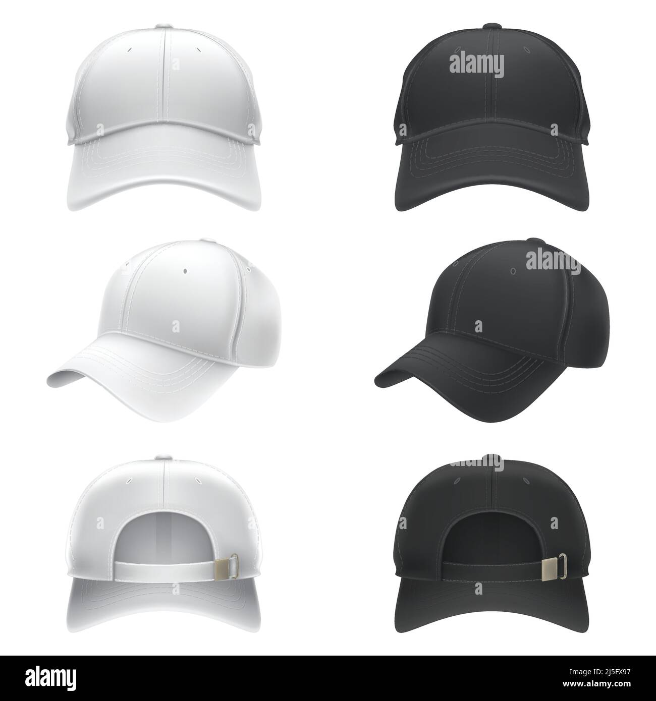 Vector realistic illustration of a white and black textile baseball cap ...
