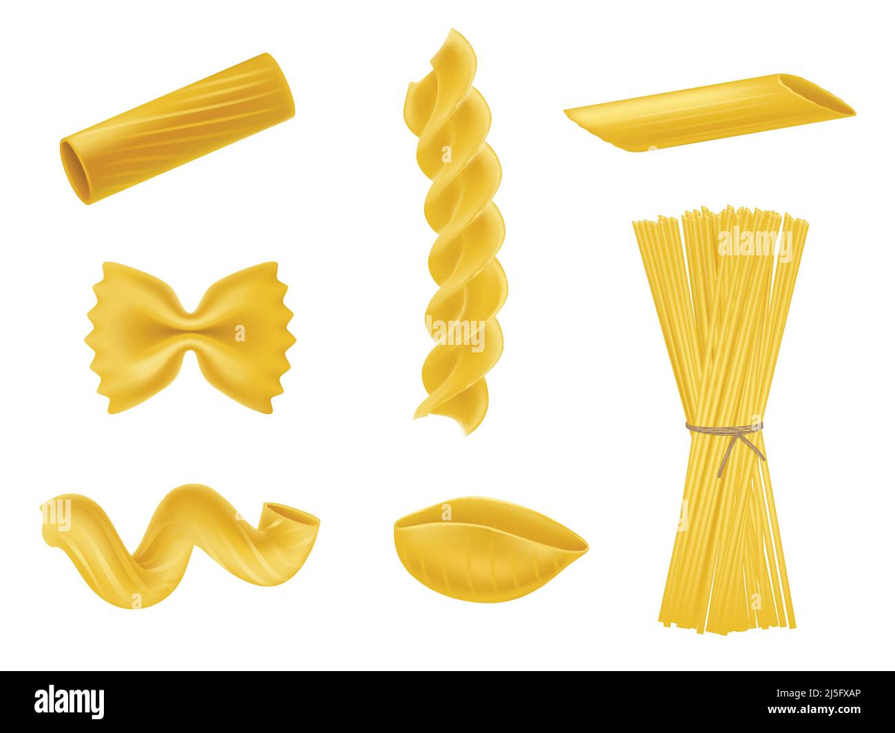 Vector illustration set of realistic icons of dry macaroni of various ...