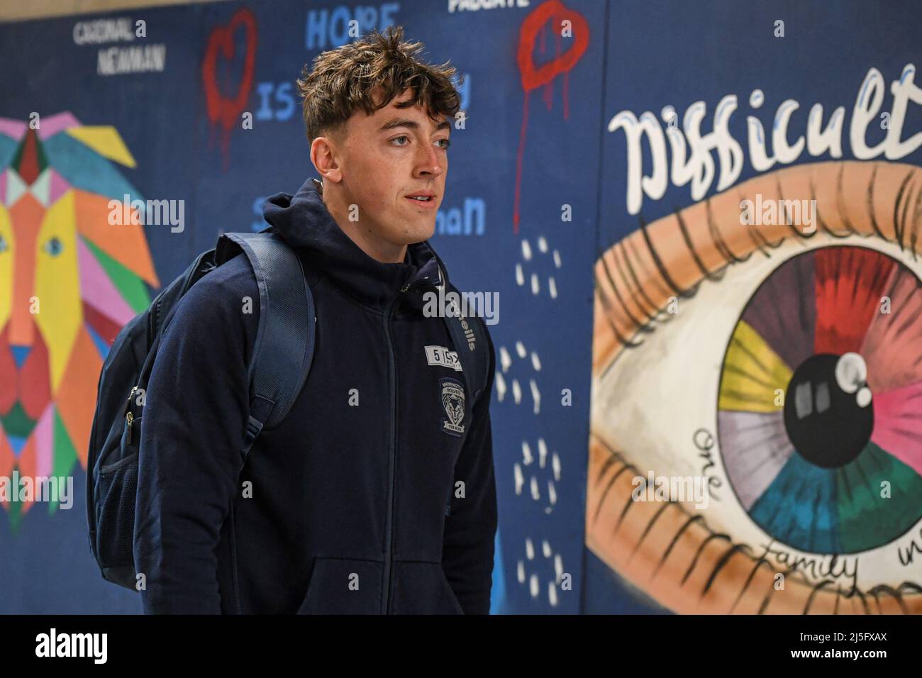 Matty Ashton #5 of Warrington Wolves arrives at the Halliwell Jones ...