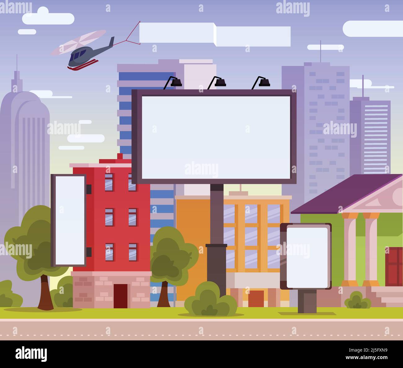 Vector illustration of an advertising billboard on the background of ...
