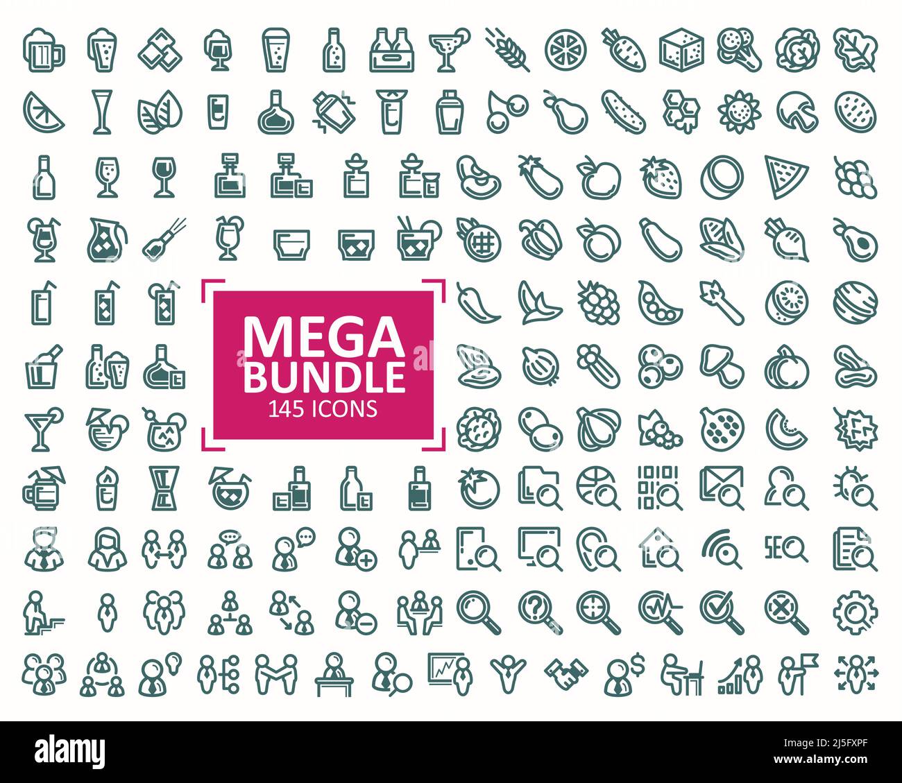 Big bundle, set of vector illustrations fine line icons fruits and ...