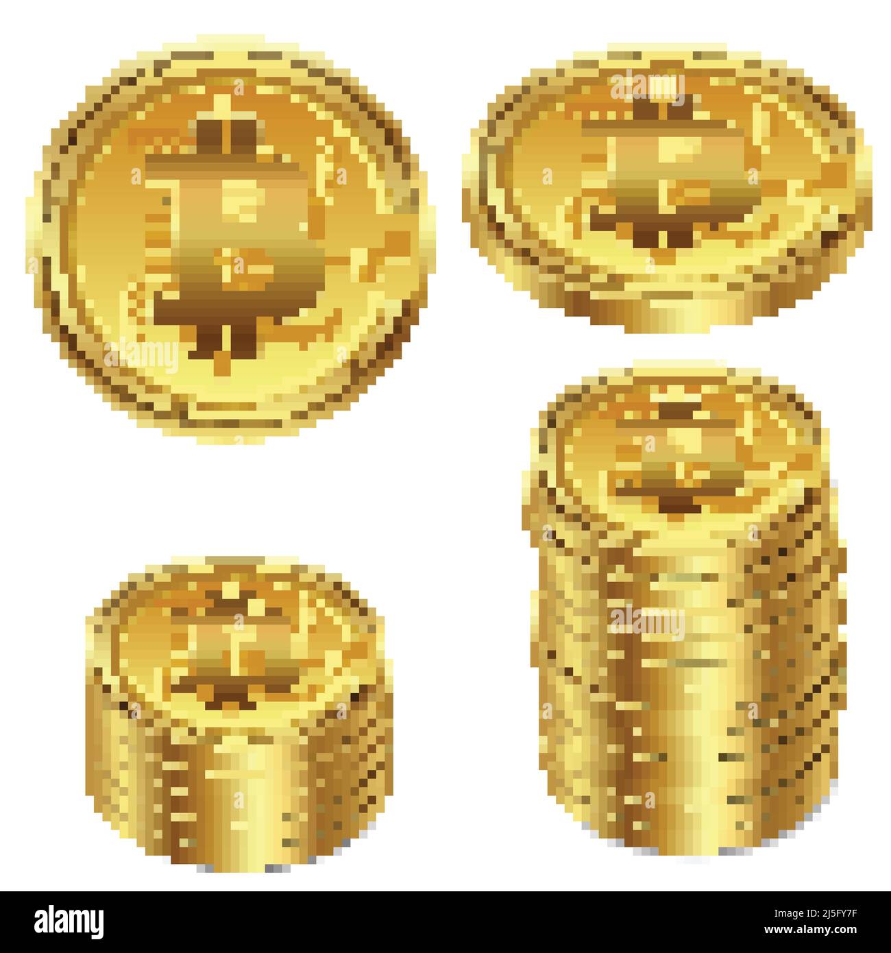 Vector illustration of golden bitcoin alone and in a pile isolated on ...