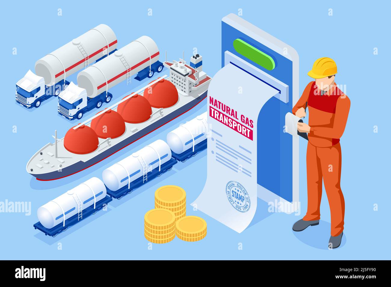 Isometric Tanker loading Liquefied Natural Gas at trading terminal ...