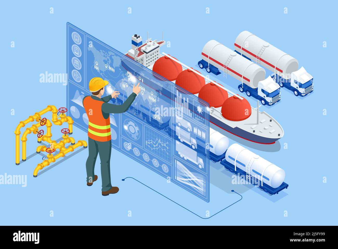 Isometric Tanker loading Liquefied Natural Gas at trading terminal ...