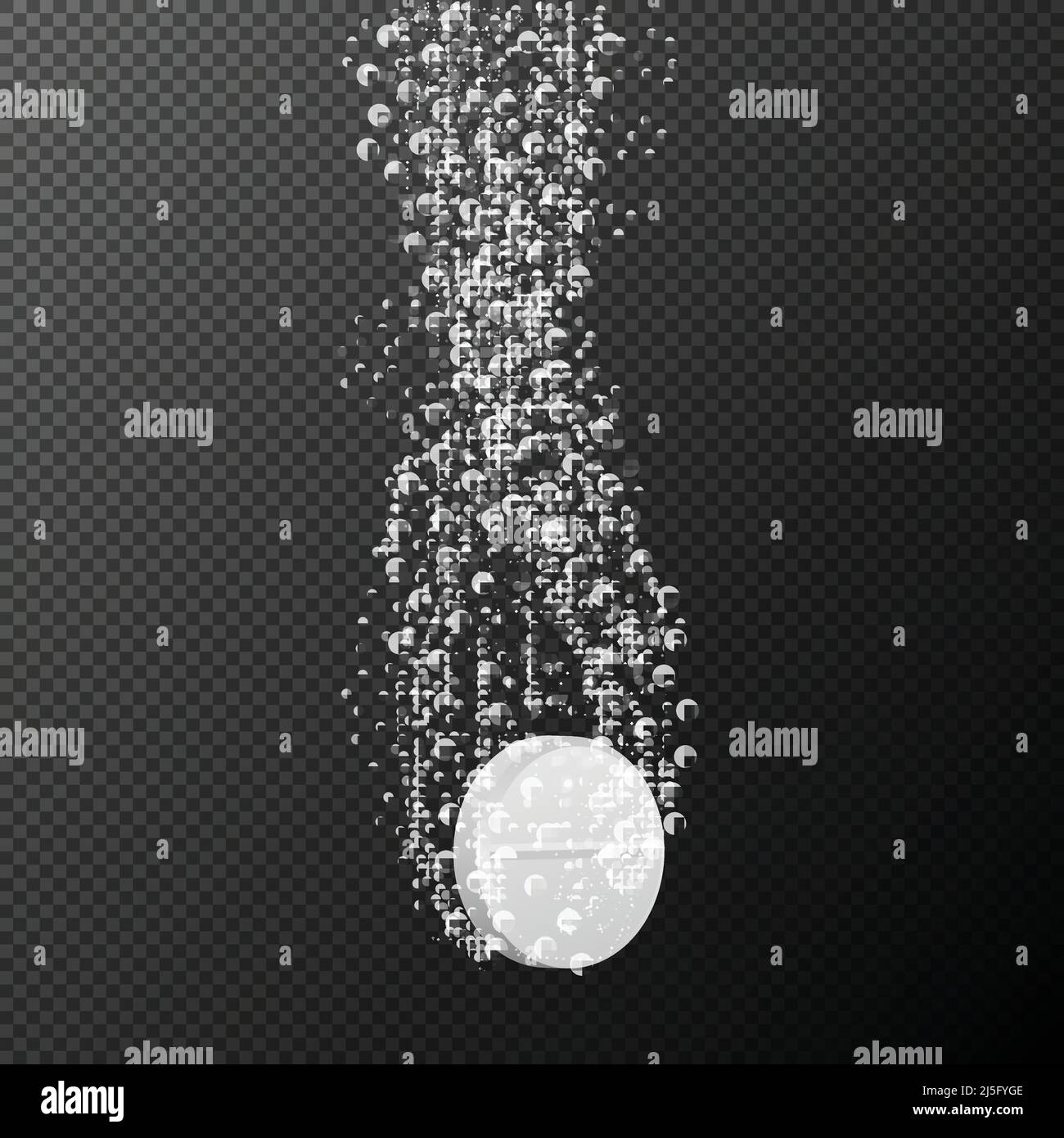 Vector illustration of effervescent pill, soluble tablet falling in ...