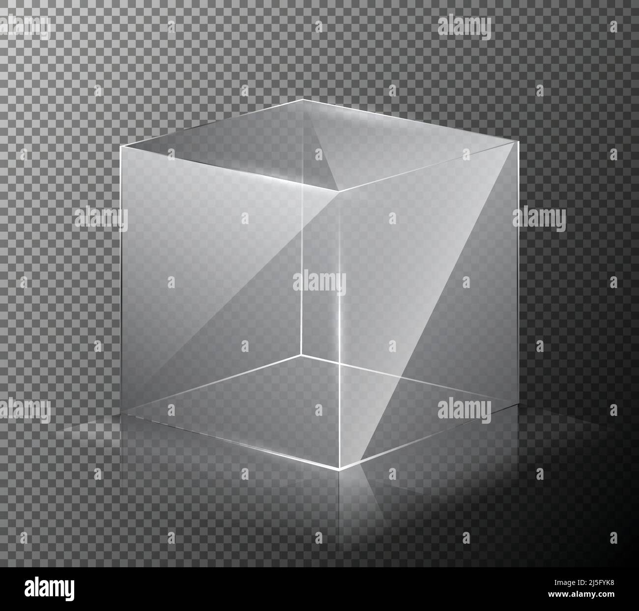 Vector illustration of a realistic, transparent, glass cube isolated on ...