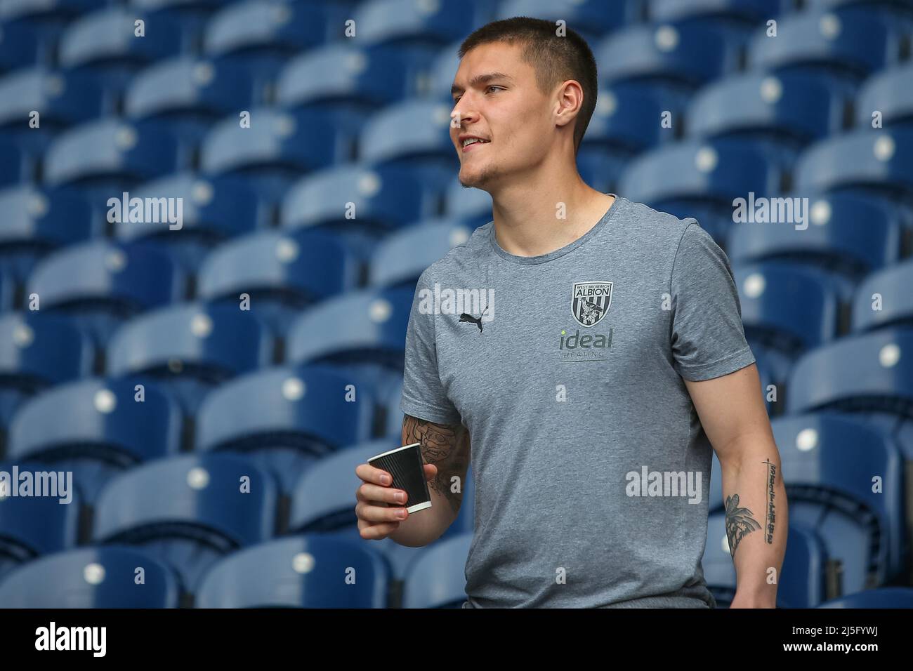 Ted Cann #37 of West Bromwich Albion arrives at the game prior to kick ...